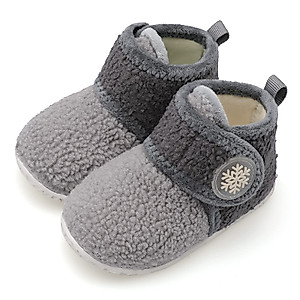 FEETCITY Infant Baby Boys Girls Slippers Cozy Fleece Ankle Booties Soft Bottom Warm Cartoon Socks Newborn Crib Shoes 12-18Months