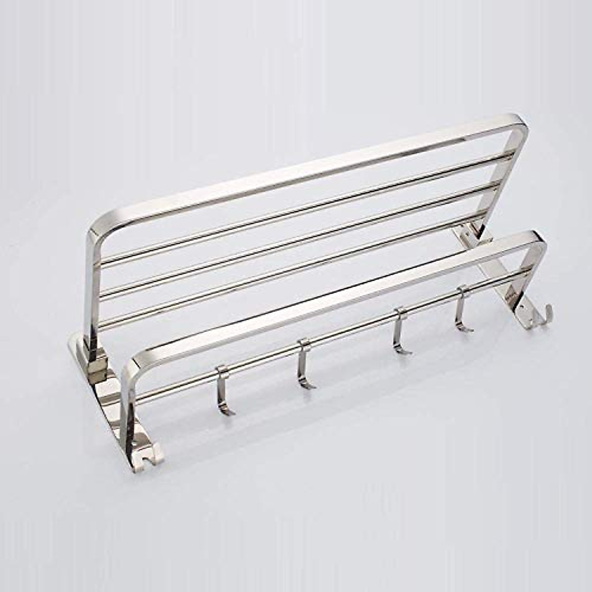 Susthickened Mirror Polished Double Layer Foldable Towel Rack with Hook-Length Wall Mounted Towel Bar Hanging for Kitchen Bathroom Cupboard