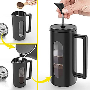BOMPCAFE 2-4 Cups French Press Coffee Maker Cafetiere - 600ML - 4 Level Filtration System, Heat Resistant Borosilicate Glass with Stainless Steel Filter, 21 oz/600 ML