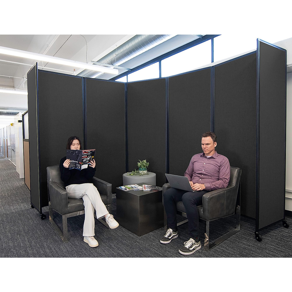 Versare Room Divider 360 Portable Wall Partition | Folding Panels | Large Freestanding Divider | Locking Wheels | Temporary Room Separator | 14' x 7'6'', Charcoal Gray