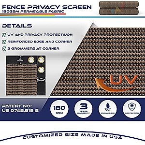 Windscreen4less Fence Privacy Screen 6' x 18', Brown, Heavy Duty Privacy Fencing, Commercial Grade 180 GSM, 95% Privacy Blockage, Mesh Fabric with Brass Gromment - Customized