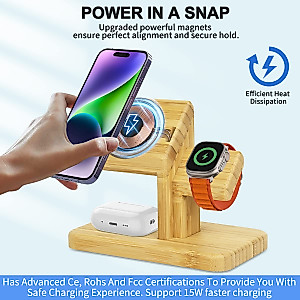 Wireless Charging Station for Apple, 20W Fast 3 in 1 Wireless Charger Stand, Bamboo Charging Station for iPhone 15/14/13/12 Pro/Max/Plus, for Apple Watch 8/7/6/SE/5/4/3/2, for Airpods 3/2/Pro