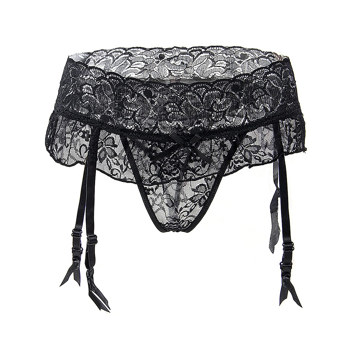 ohmydear Women High Waisted Garter Belt Plus Size Lace Garter Belt Set Mesh Suspender Belt for Stockings Black XL-2XL