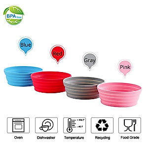Ecoart Silicone Expandable Collapsible Bowl for Travel Camping Hiking (Red(L))