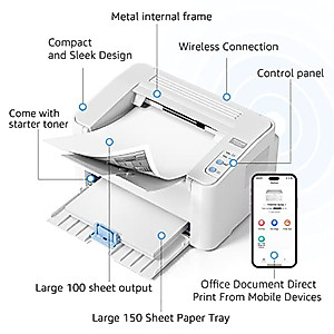 Pantum P2502W Black and White Laser Printer with Wireless Printing, Compact Size, 23 Pages per Minute (V5J87A)