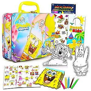 Nickelodeon Spongebob Square Pants Activity Set Spongebob Tin Lunch Box Bundle - Spongebob Toy with Spongebob Squarepants Stickers, Coloring Pages, Activities and More