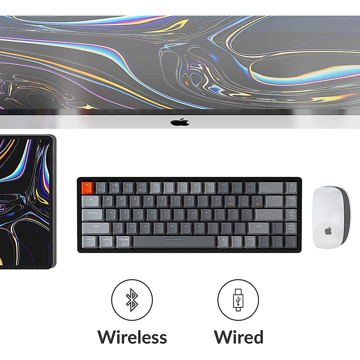 Keychron K6 68-Keys Compact Keyboard, Wireless Bluetooth/Wired Mechanical Keyboard with RGB Led Backlit Aluminum Frame Compatible with Mac Windows, Gateron Blue Switch