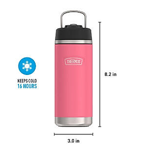 THERMOS ICON SERIES Stainless Steel Kids Water Bottle with Pivot Straw, 18 Ounce, Hot Pink