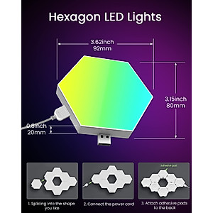 NIUCOO 8 Pack Hexagon Led Lights Wall Panels: RGB Gaming Lights with APP Smart Modular Panel Hex Tiles Push Glide Expansion Shapes Lights
