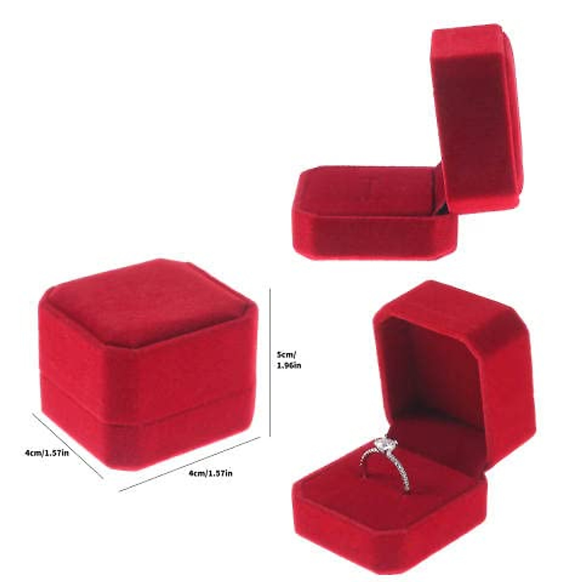 RJ Displays Ring Box for Wedding Valentine Ceremony – 2-Piece Set Red Velvet Ring Box Holds Earrings, Engagement Ring – Protective Ring Display Case for Store Display