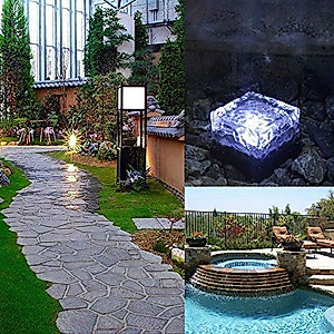WONFAST 4 Pack Solar Path Ice Cube Lights Outdoor, Waterproof Glass LED Glass Clear Brick in-Groud Buried Festive Light Night Lamp for Garden Courtyard Pathway Patio Pool Pond Decoration(White)