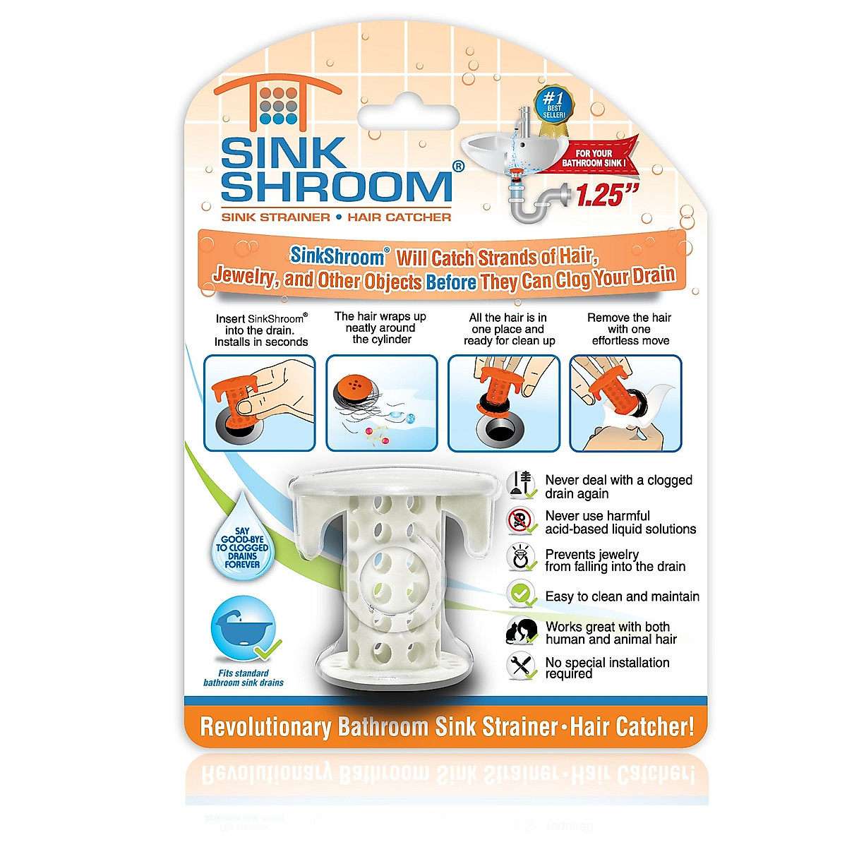 SinkShroom The Revolutionary Sink Drain Protector Hair Catcher/Strainer/Snare, White