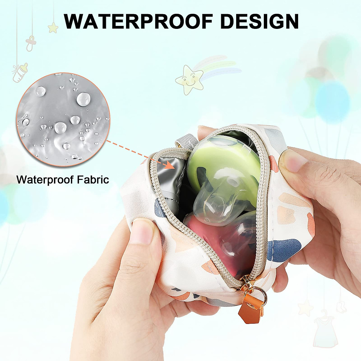 Baby Pacifier Case with Clip, Baby Pacifier Holder Pouch Box for Diaper Bag, Holds 2 Pacifiers for Travel Outdoor Activities, Small Baby Utensils,Colorful Stone