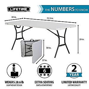 Lifetime 25011 Fold In Half Light Commercial Table, 6 Feet, White Granite