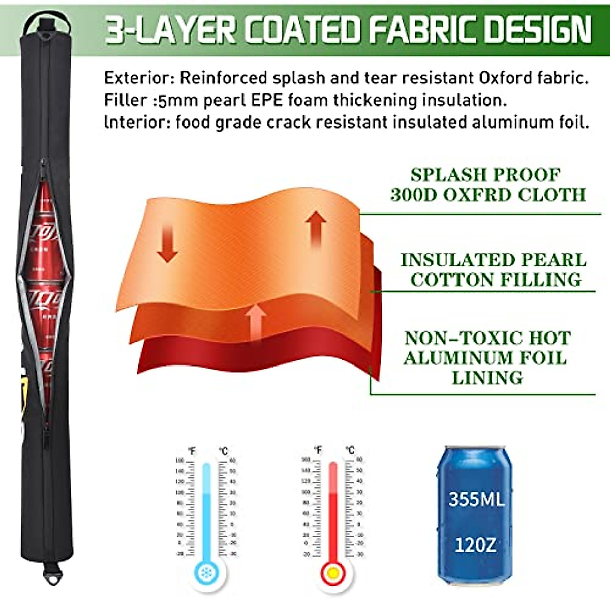 Carabmer Golf Bag Beer Sleeve - Golf Cooler Bag Holds 6，7Cans of Beer or 2 Bottles of Wine,Golf Accessories for Men and Women (Black)