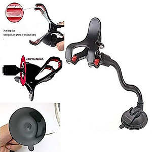 TECOTEC Suction Cup Phone Holder for Car Windshield & Dash, Extra 3M Adhesive Mounting Disk 8" Flexible Gooseneck Arm with Double Clip Mount Multi Purpose Use for Cellphones/GPS/Antenna/Dash Cam etc