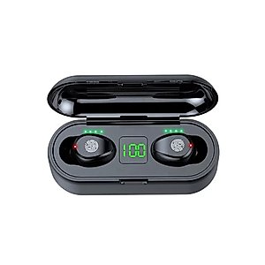 BAHASYA Wireless Bluetooth Earbuds with Digital Charging Case, Built-in Mic, Noise Cancelling, Waterproof, Deep Bass Earphones, in Ear Stereo Headphones for Sport, Gym, Running, Gaming (Black)
