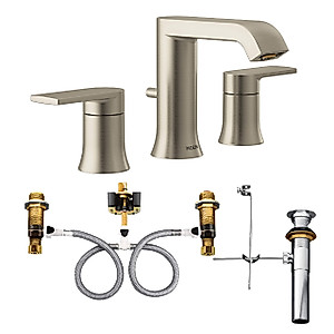 Moen T6708BN-9000 Genta Two-Handle Widespread Bathroom Faucet with Valve, Brushed Nickel