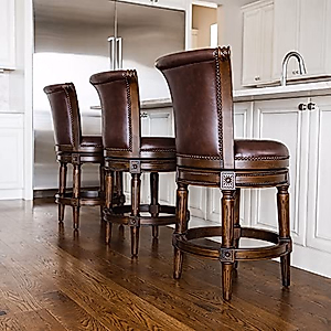 Maven Lane Pullman High-Back Kitchen Swivel Bar Stool, Dark Walnut, Bar Height