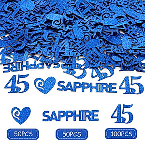 kreat4joy 45th Wedding Anniversary Decorations Confetti, Blue Happy 45 Sapphire Decorations, 200pcs Glitter Confetti Include Love Heart Confetti, Sapphire Confetti, 45 Confetti for Table Decor