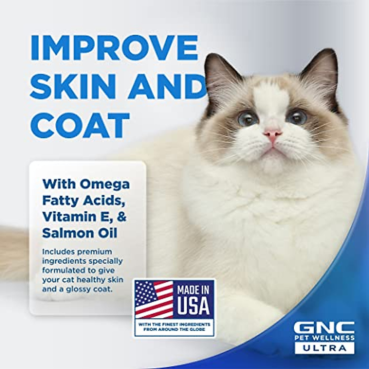 GNC Pets Ultra Skin & Coat Soft Chews, Cats, Chicken Flavor. 60-ct in an 8-oz Canister | Skin and Coat Supplements for Cats in Chewable Chicken Flavor