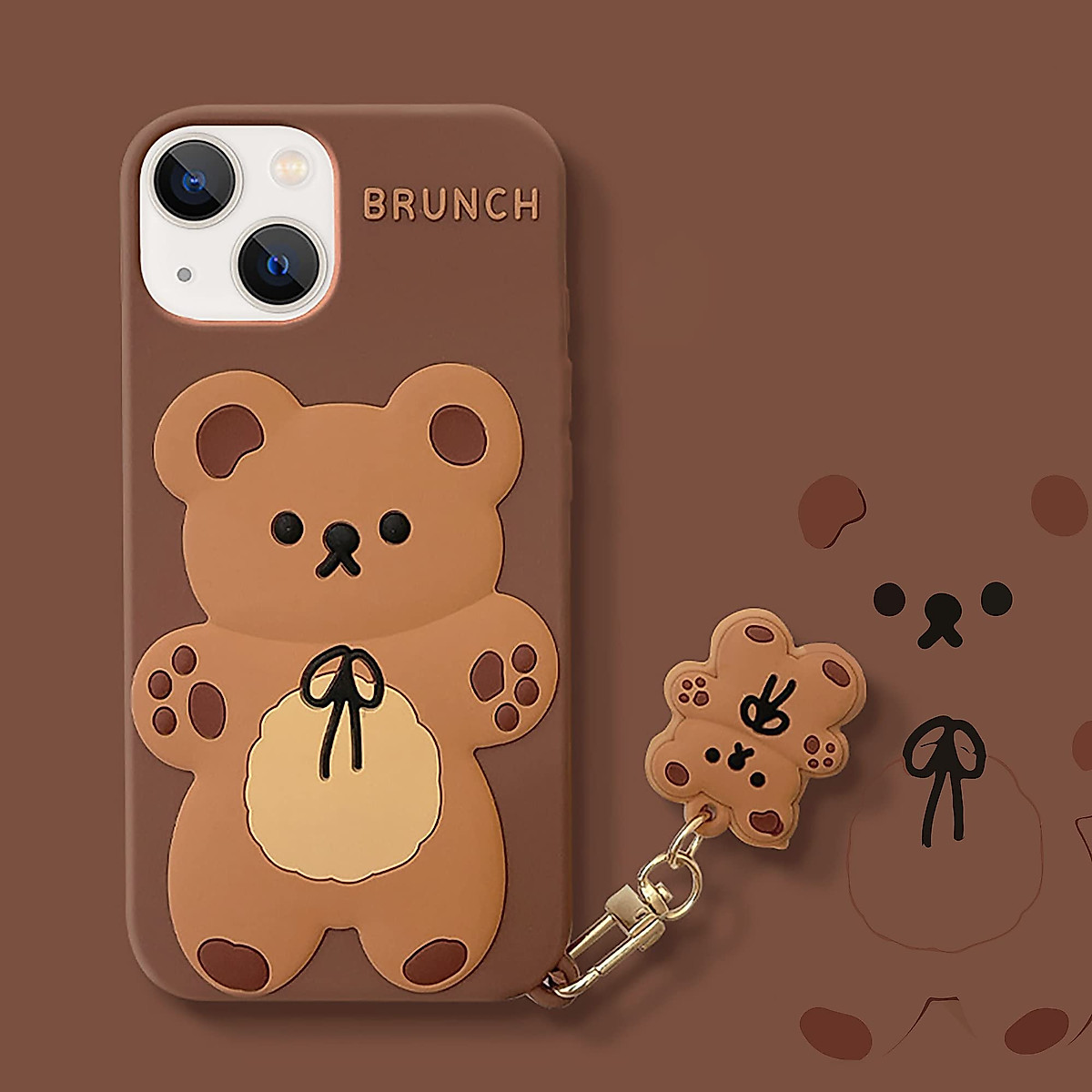 DOGODON Creative 3D Case for iPhone 13 Mini Soft Silicone Cute Animal Cartoon Kawaii Girls Women Teenager Shockproof Protective Cover 2021 5.4 Inch (Bear with Pendant)