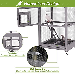 GUTINNEEN Outdoor Bird Aviary Wooden Large Bird Cage on Wheels, Featuring Play Stand, Perches, Nest Habitat, Include Wire Mesh above Bottom Tray Easy to Clean
