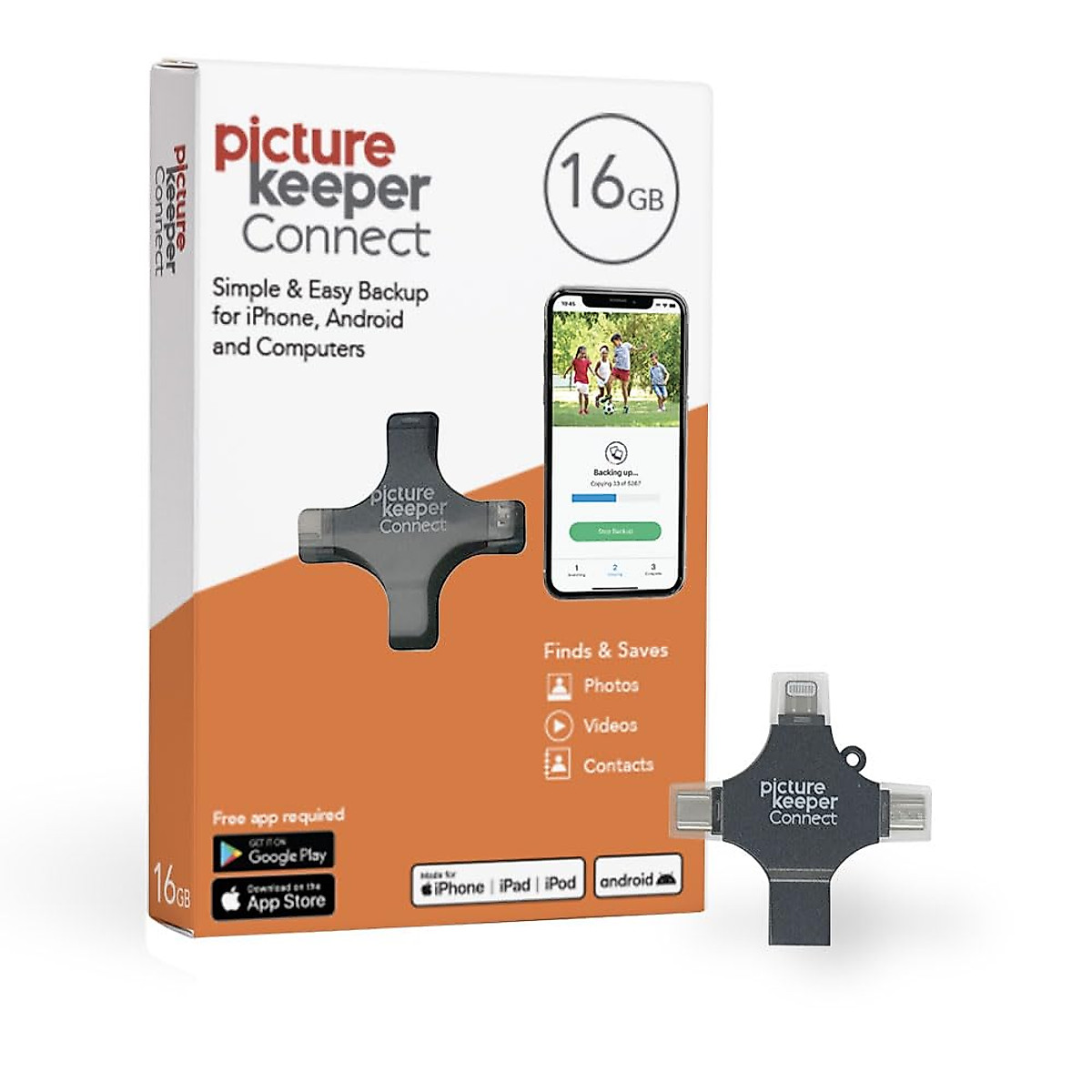 Picture Keeper Connect Photo & Video USB Flash Drive for Apple, Android, & PC Devices, 16GB Thumb Drive