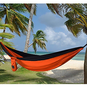 Gold Armour Camping Hammock - Portable Hammock Single Hammock Camping Accessories Gear for Outdoor Indoor Adult Kids, USA Based Brand (Orange & Black)
