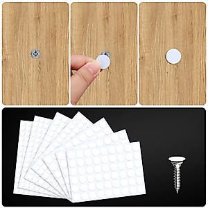 Bekecidi 12 Sheets 1160pcs Screw Hole Stickers, 3 in 1 Self-Adhesive Screw Hole Stickers Plastic Screw Cap Covers Sticker for Wood Cabinets Furniture Screws White