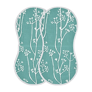 WELLDAY Muslin Baby Burp Cloths Set of 4, Soft Absorbent Turquoise Leaf Brunch Muslin Washcloths, Bibs, Face Towel for Newborn Boys Girls, 22 x 11 Inch