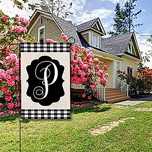 Swooflia Monogram Garden Flag Initial Letter P Small Buffalo Plaid Yard Flag for Outdoor Outside Decor Burlap Garden Banner 12x18 Inch Double Sided HYQ-240