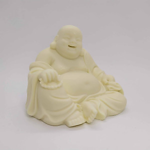 Buddha Statue for Home and Garden,2.8" Laughing Buddha Statue,Ivory Finish Seated Statue,Collectibles and Figurines,Desk Decor Zen Decor Garden Decor,Pray for Blessing.