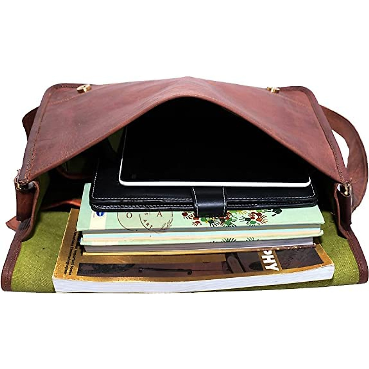 JMD Arts Leather Messenger Bag - Leather Laptop Bag for Men and Women Full Grain Leather Messenger Satchel Office Crossbody Shoulder Bag 15 Inch, Brown