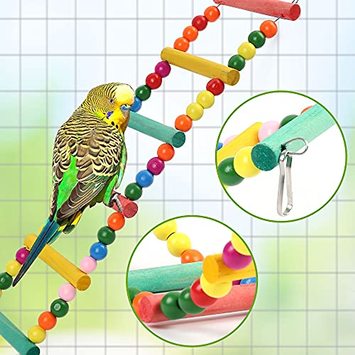 PrimePets Bird Parakeet Toys, Bird Cage Swing Toys, 13 Pack, Colorful Hanging Bell Hammock Climbing Ladder Toys for Cockatiel, Conure, Finches, Mynah, Love Birds