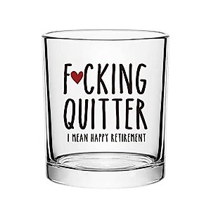 Futtumy Retirement Gift, Quitter I Mean Happy Retirement Whiskey Glass, Funny Retired Rock Glass for Men Boss Coworker Employee Husband Dad, Retirement Gift Christmas Gift Office Gift, 10oz