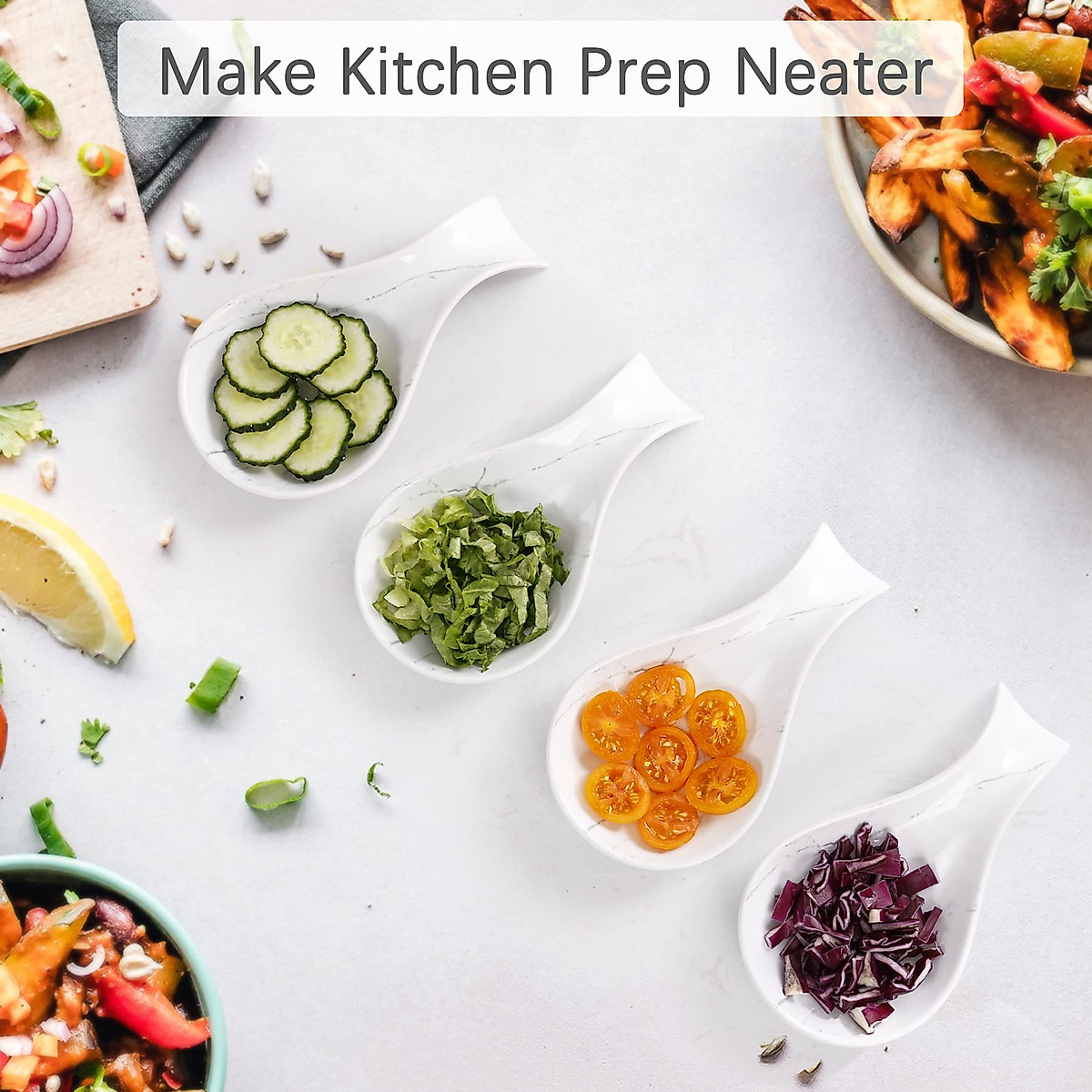 Spoon Rest for Stove Top, Ceramic Spoon Holder, Spoon Rest for Kitchen Counter, White Marble Coffee Spoon Rest, Heat-Resistant Cooking Utensil Rest for Ladles, Spatula, Tong, ANTIS'S HOME