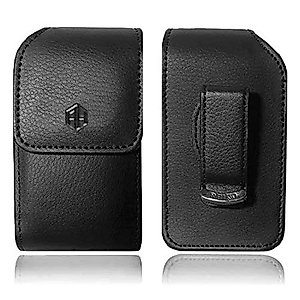 AH Small Vertical Leather Pouch with 360 Rotating Clip, Holster Flip Phone Case Belt Clip Holder Fits LG B470 Kyocera Cadence LTE Alcatel Go Flip/MyFlip FLIP Palm Phone and Most Flip Phones
