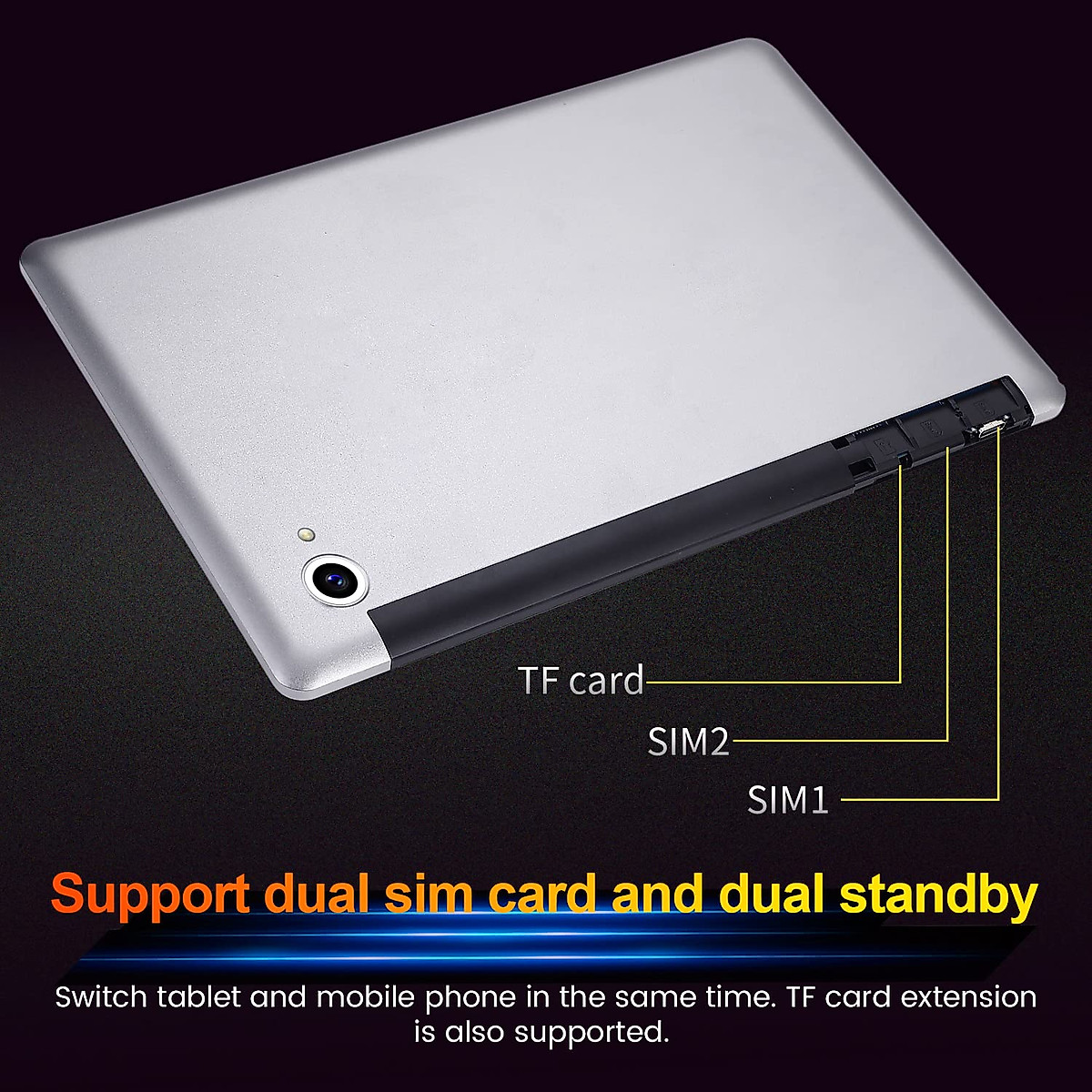 10.1 inch S15 Tablet, 4+32G Full Screen Tablets with Dual SIM Card Slots, Android 8, 1280x800 HD, WiFi, Bluetooth, GPS, 2MP/5MP Camera (Black)