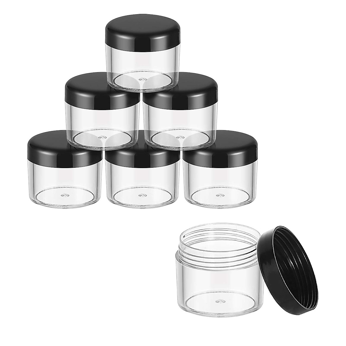 40PCS Plastic Cosmetic Containers Transparent storage tank with screw cap Storage Jars be used for Clay, Liquid,Sample ，20 ml/ 0.7 oz (black lid)
