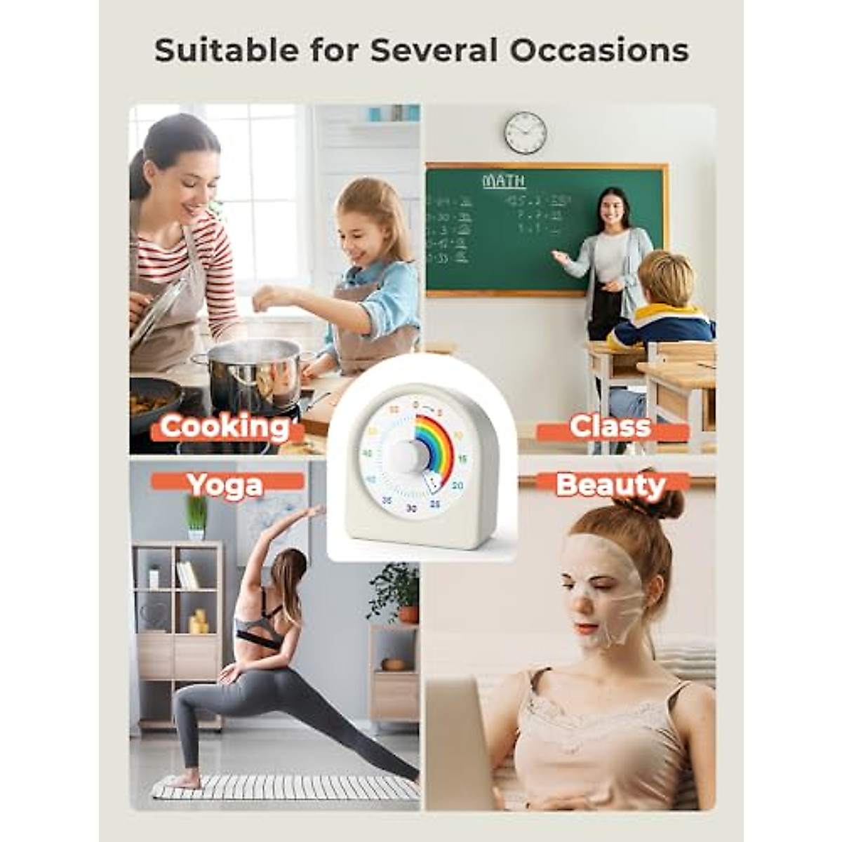 LIORQUE 60 Minute Visual Timer for Kids, Rechargeable Visual Countdown Timer Clock Kids Timer for Classroom, Desk Pomodoro Timer with 'Rainbow' Pattern Design and Magnetic Back