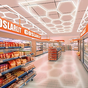 GOSLARLIT Led Garage Hexagon Light,15 Hexagon Garage Ceiling Led Lights for Gym/Workshop with Rectangle Frame, IP54 2 Year Warranty AC 100-240V(15.88 fts