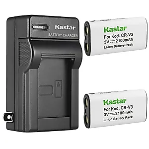 Kastar 2-Pack CR-V3 Battery and AC Wall Charger Replacement for Olympus E-20N, FE-100, FE-110, FE-120, SP-310, SP-350, SP-500UZ, SIEMENS PHOTOPC 800, PHOTOPC 850Z, PHOTOPC 900Z, Contax Contax Aria