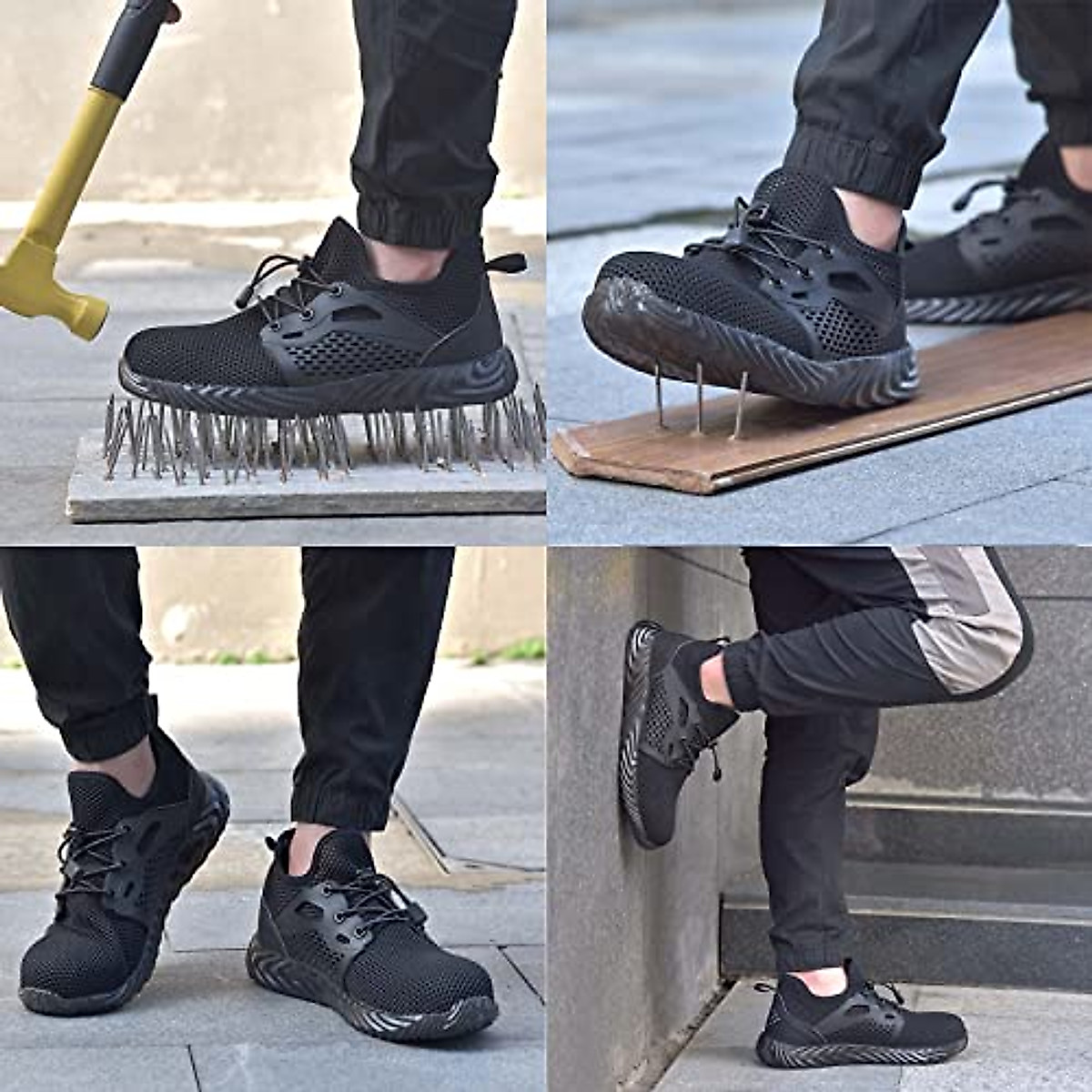 SUADEX Steel Toe Shoes Men Women Indestructible Work Safety Shoes Working Industrial Construction Sneakers Pure Black