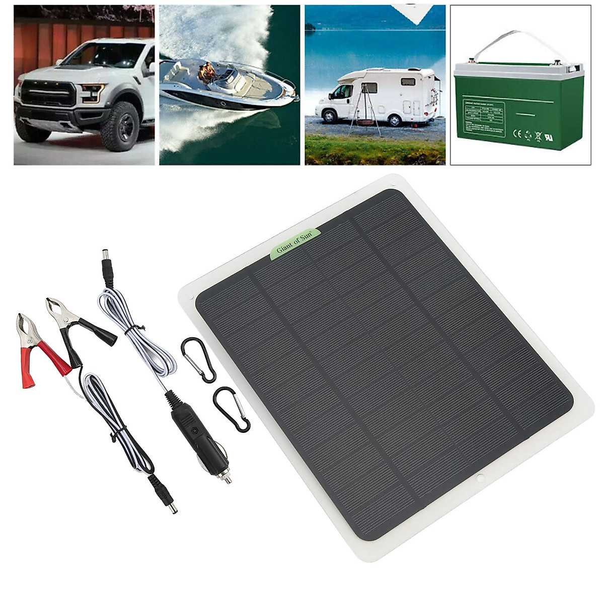 KIMISS Solar Panel Battery Kit, Portable Solar Battery Kit 12V 20W Monocrystalline Dual USB Output Battery Maintainer for RV Car Boat