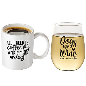 Dog Mom Gifts For Women - 11oz Coffee Mug and 15oz Wine Glass Gift Set - Funny Dog Mom Idea For Mother's Day