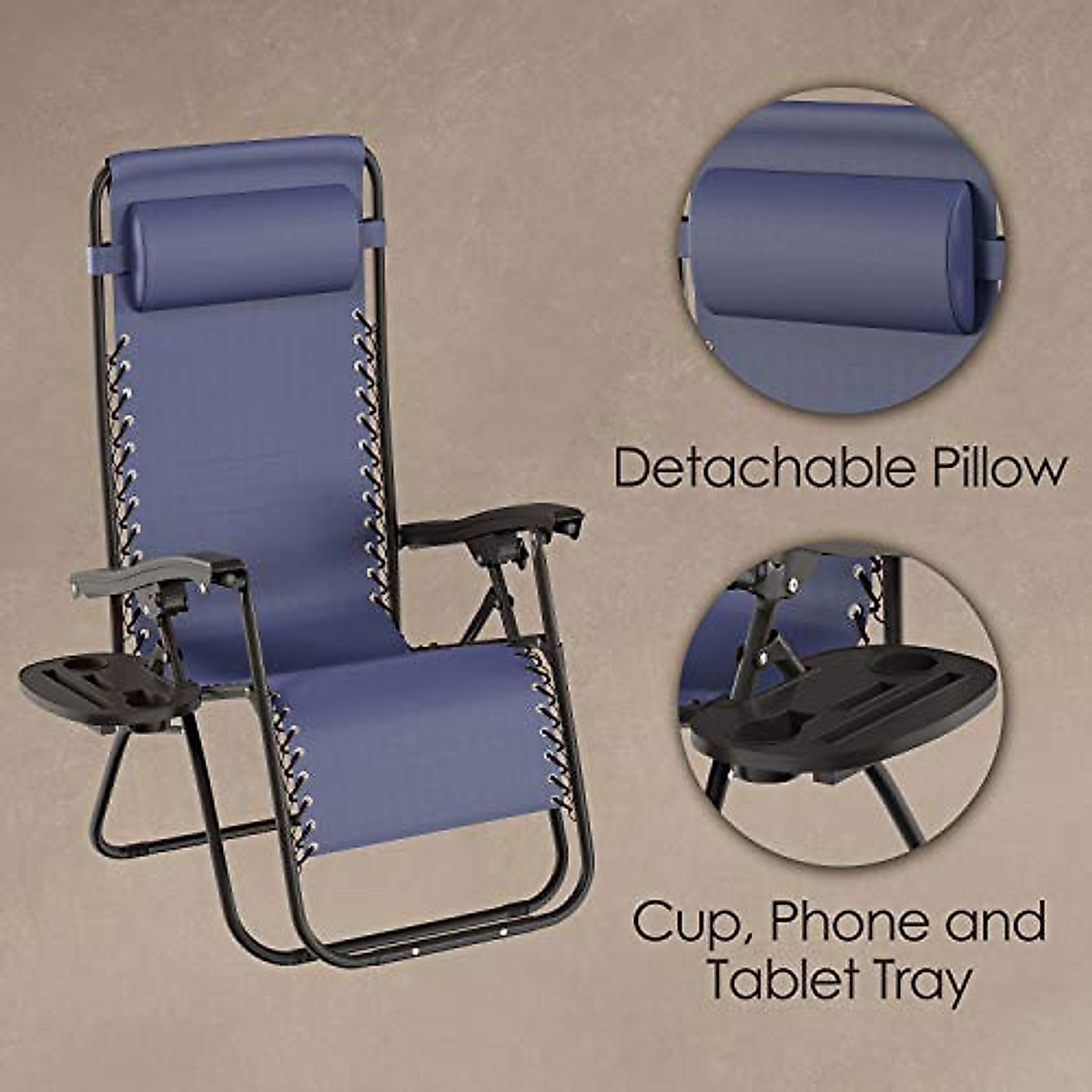 Lavish Home Zero Gravity Lounge Chairs- Set of 2, Navy Blue