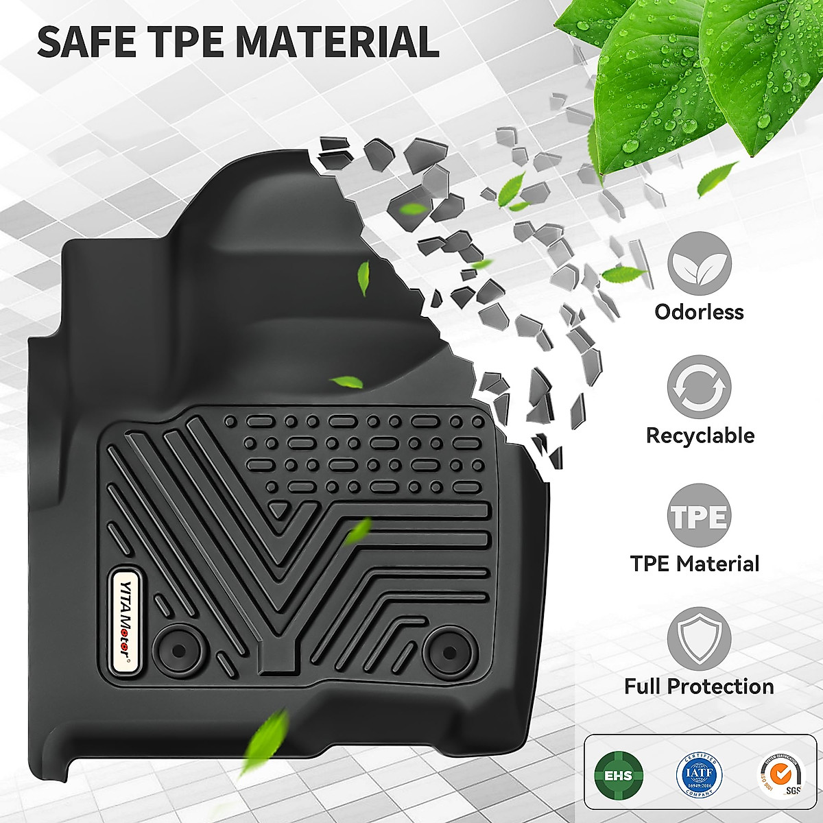 YITAMOTOR Floor Mats Fit for 2019-2023 Ford Ranger Supercrew Cab, Custom Fit Black TPE Floor Liners 1st & 2nd Row All-Weather Protection