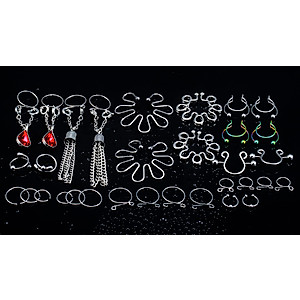 Oufksiyy Fake Nipple Ring Stainless Steel Non-Piercing Nipple Rings Clip On Nipplerings Faux Body Piercing Jewelry for Women Men 26PCS