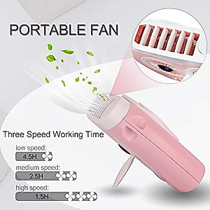 Ysmlife Handheld Mini Fan, Eyelash Extension Fan, Battery Powered Portable Fan, Rechargeable Personal Fan, Small Neck Fan with Lanyard USB Charging Cable for Travel Desk Lash Face Neck(Pink)